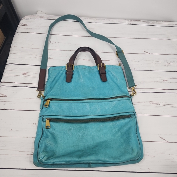Fossil | Bags | Fossil Explorer Turquoise Leather Foldover Crossbody ...